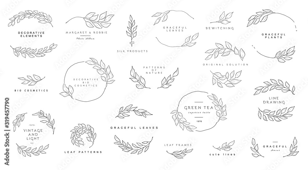 Leaf symbols, logos, icons and signs collection. Set of floral design ...