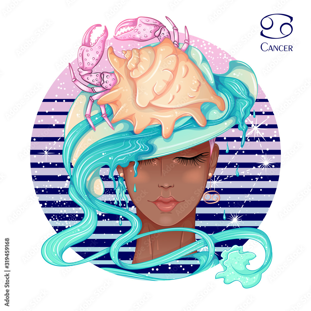 Zodiac. Vector illustration of the astrological sign of Cancer as a ...