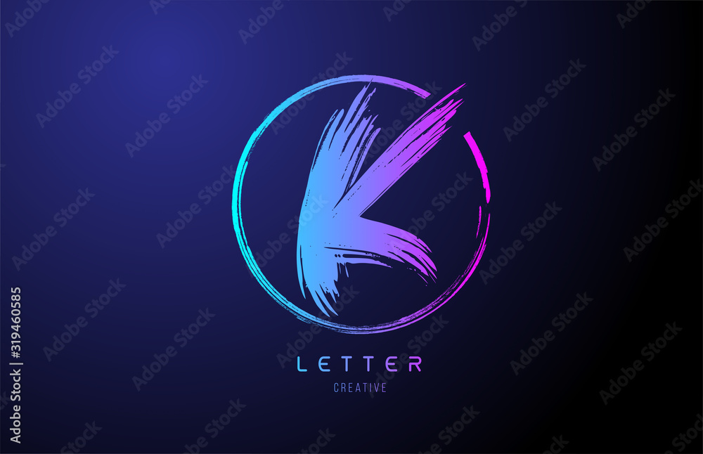 alphabet K letter logo grunge brush blue pink logo icon design template ...