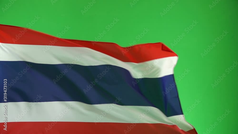 Thailand Flag flying in front of Green Screen Chroma key - Thai flag on ...