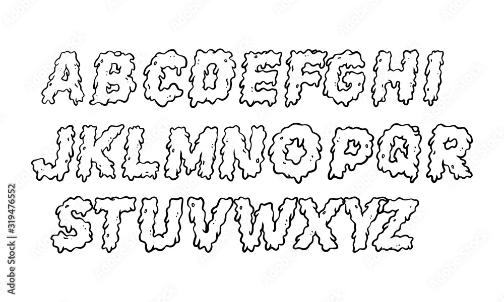 melting alphabet illustration, grime art text effect for design, hand ...