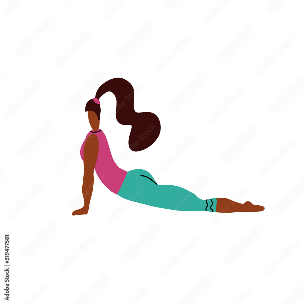 Young woman sit in a yoga pose and meditates. Yoga girl in fitness ...