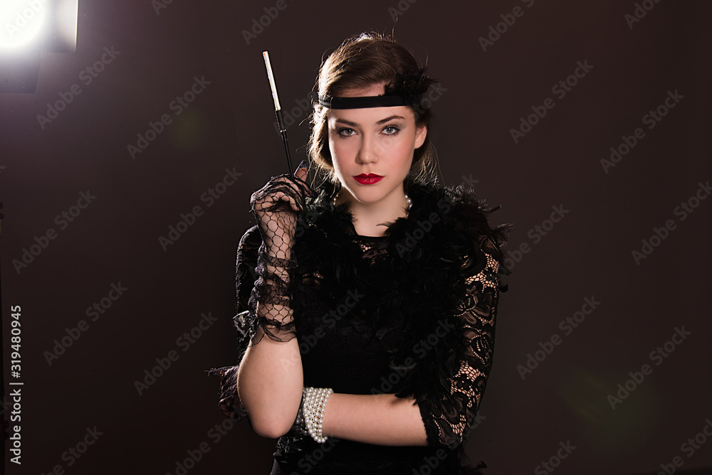 Roaring twenties poster flapper party girl, vintage 20s fashion style ...