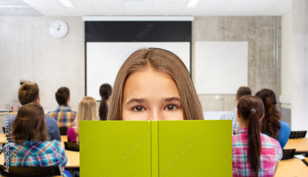 high school, education and people concept - teenage student girl hiding ...