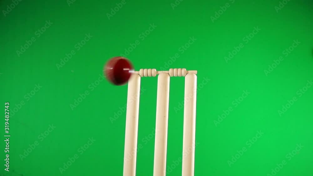 Cricket Wickets bowled out - The stumps are hit with the ball. Green ...