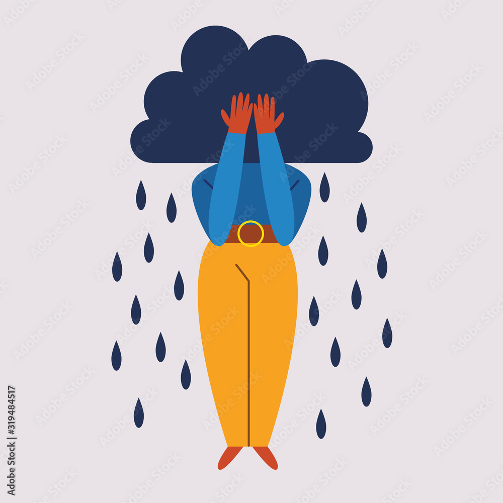 Vector illustration of a depressed person. Depression and sadness ...