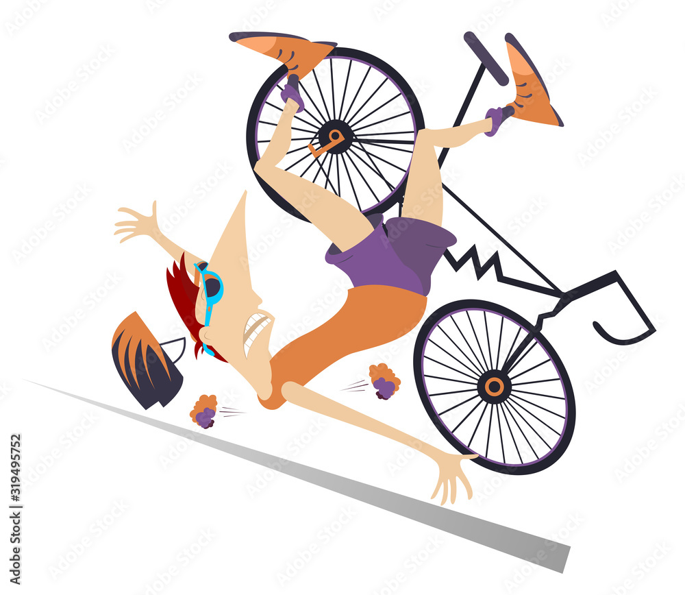 Cyclist falling down from the bicycle isolated illustration. Cyclist ...
