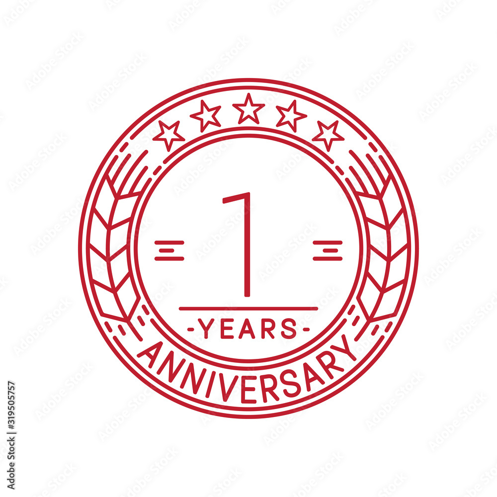 1 year anniversary celebration logo template. Line art vector and ...