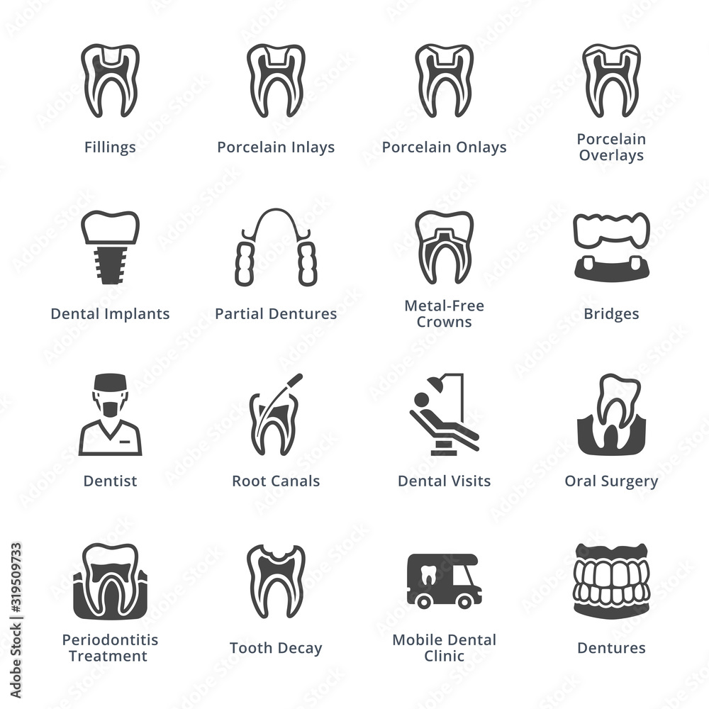 This set contains dental icons (restorative dentistry), that can be ...