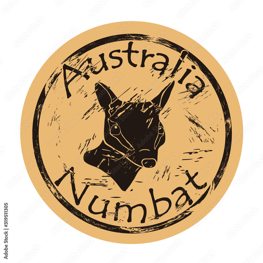 Numbat head silhouette icon vector round shabby emblem design, old ...