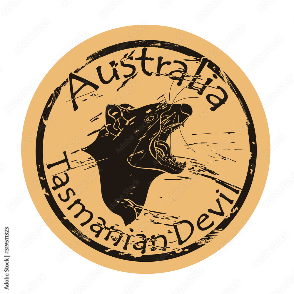 Tasmanian devil profile head silhouette icon vector round shabby emblem ...