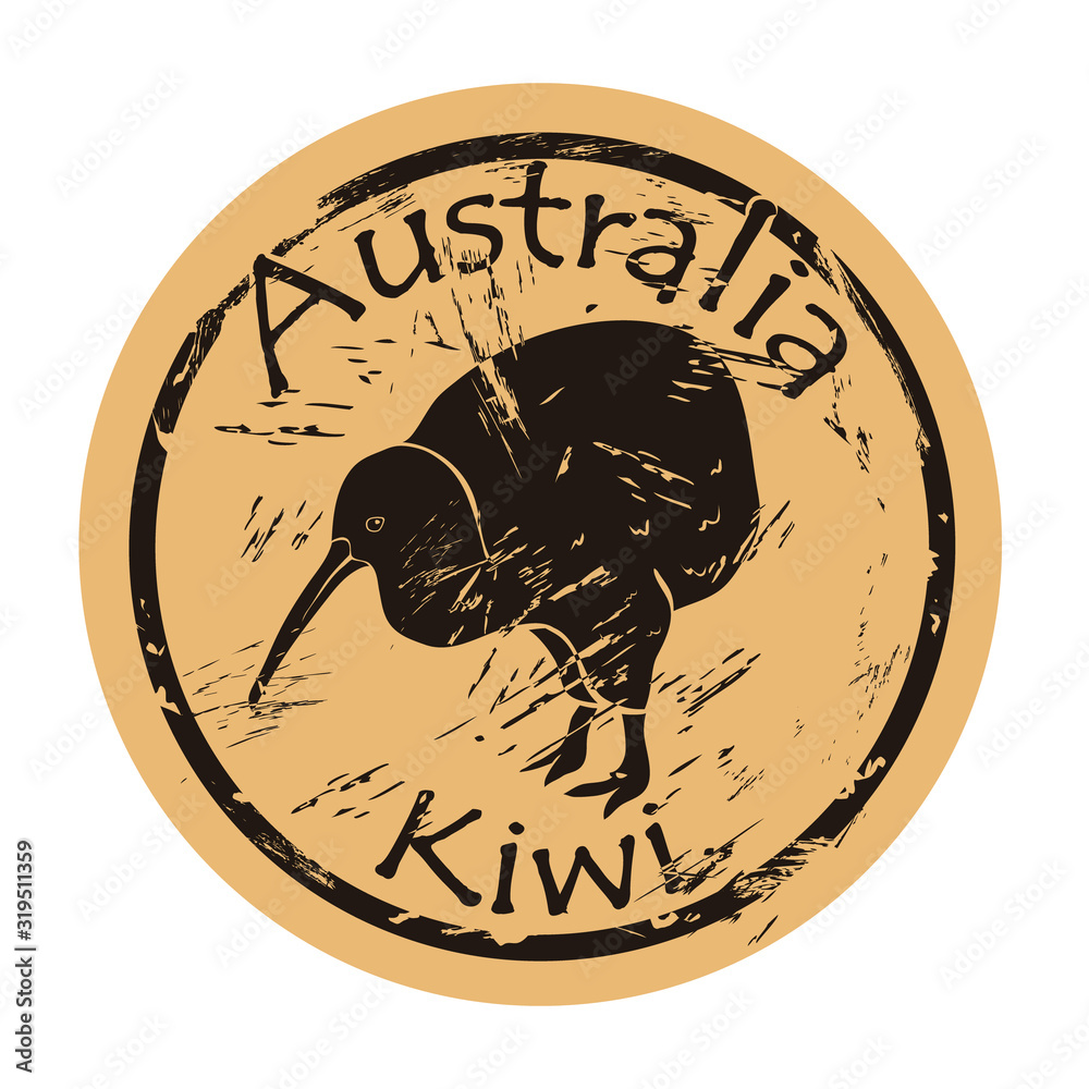Kiwi silhouette icon round shabby emblem design, old retro style. Kiwi ...