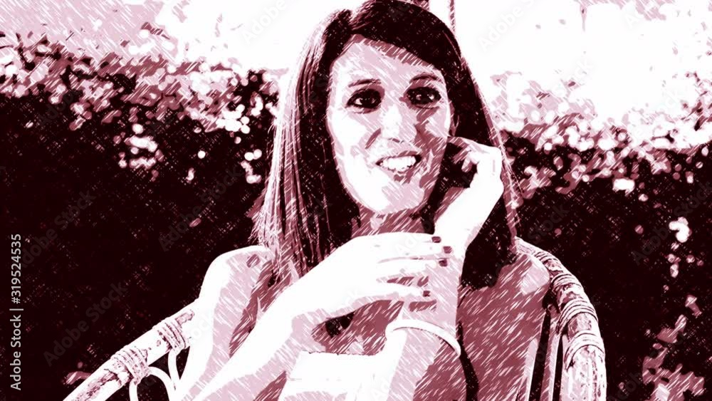 Stitch drawing effect: a chatty, garrulous woman in a conversation with ...