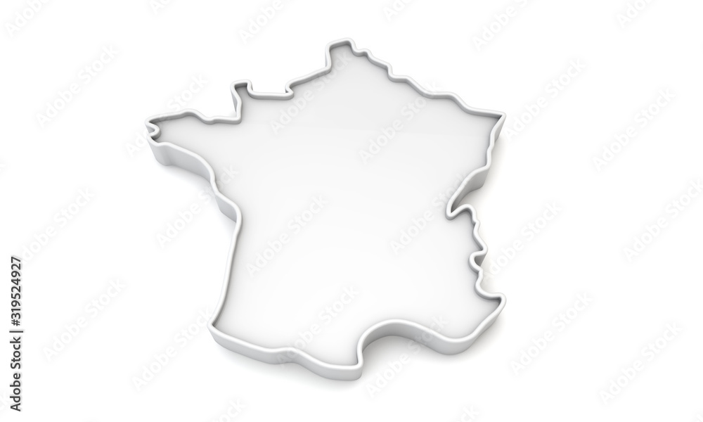 Simple white 3D map of France. 3D Rendering Stock Illustration | Adobe ...