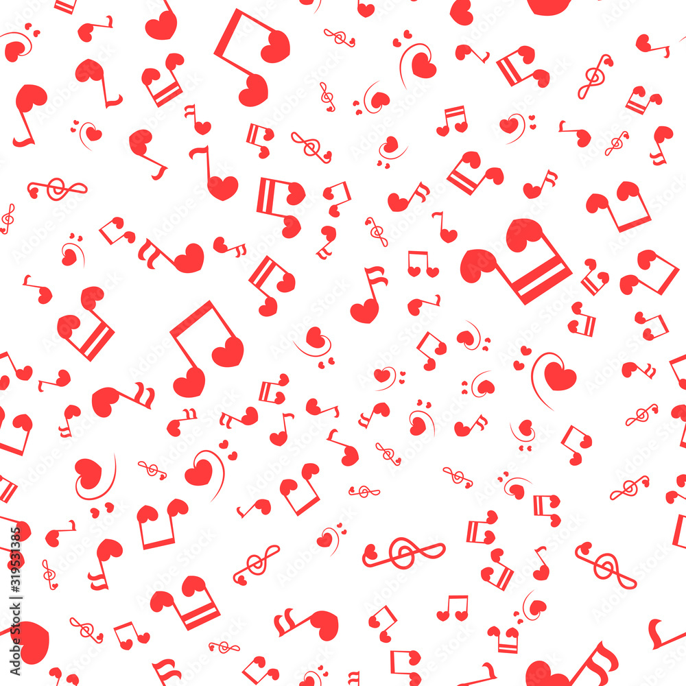 Seamless patter with love music - notes with hearts. Do, re, mi, fa ...