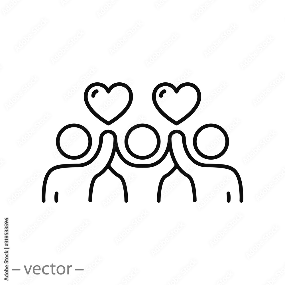 community voluntary group icon, charity work, people welfare, thin line ...