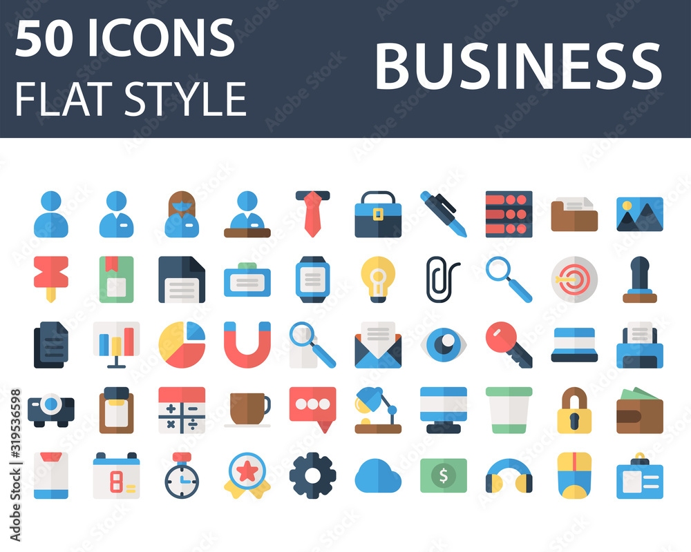 Set of Business icon in Flat style isolated on white background. for ...