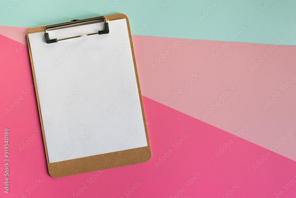 Mock-up clipboard with white paper sheet on colorful background ...