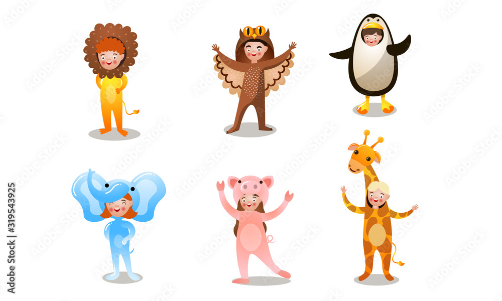 Children in costumes of different animals vector illustration Stock ...