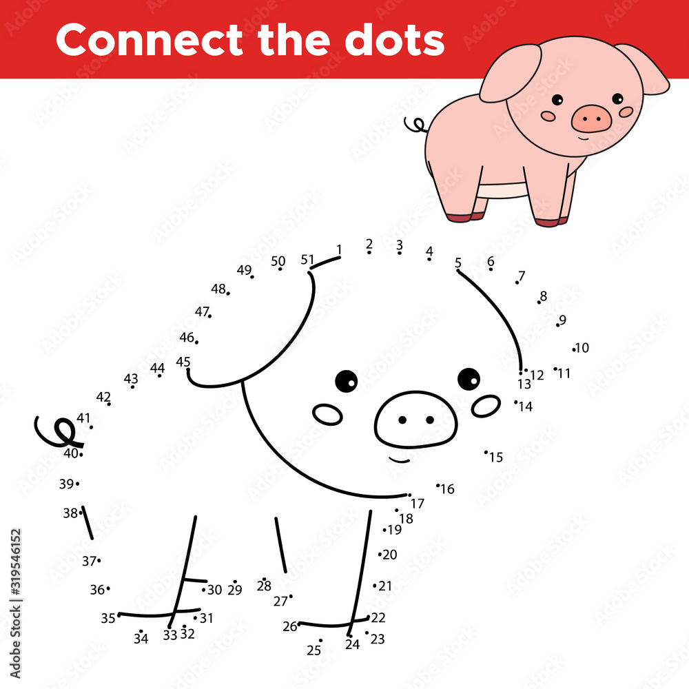 Dot to dot game for children. Cute cartoon kawaii pig. Animals of farm ...