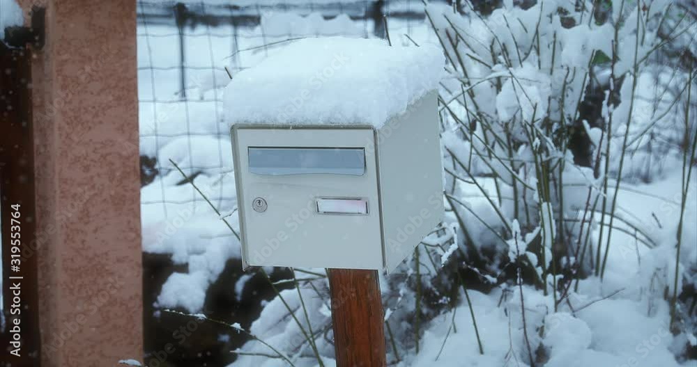 Video Stock White Metal Mailbox Covered By Snow In The Mountain In ...