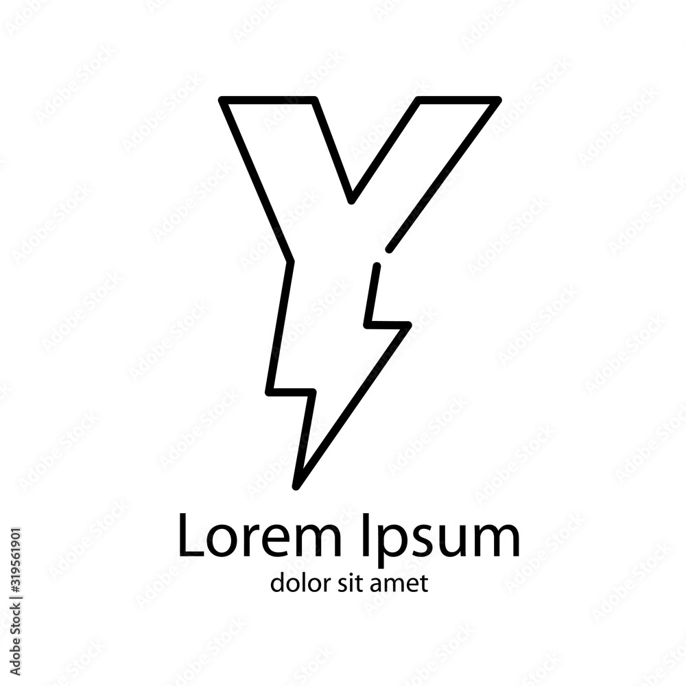 Inicial letra Y con rayo. Icono lineal en color negro. Stock Vector ...