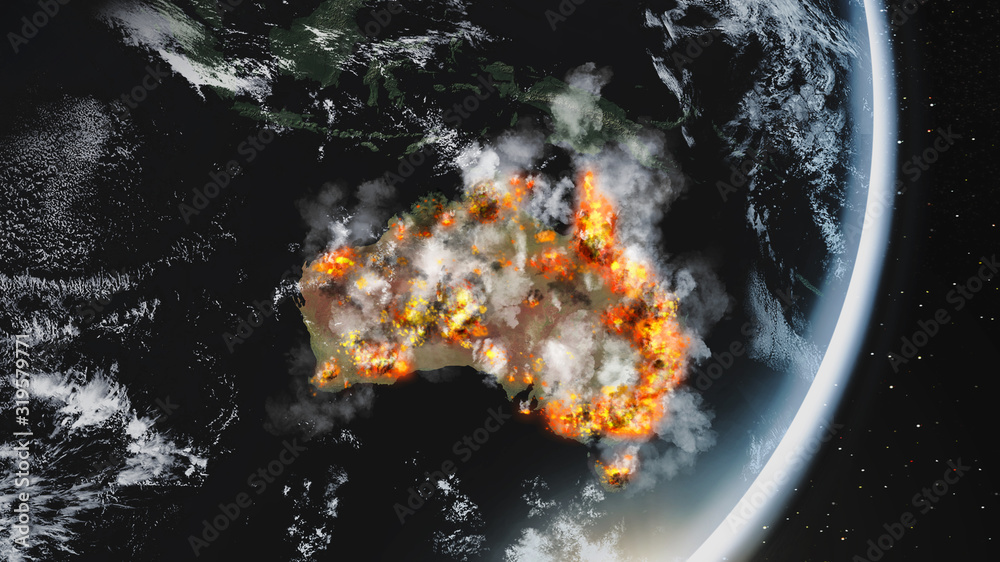 Map of Australia's Bushfires from space; 3D visualization of ecological ...