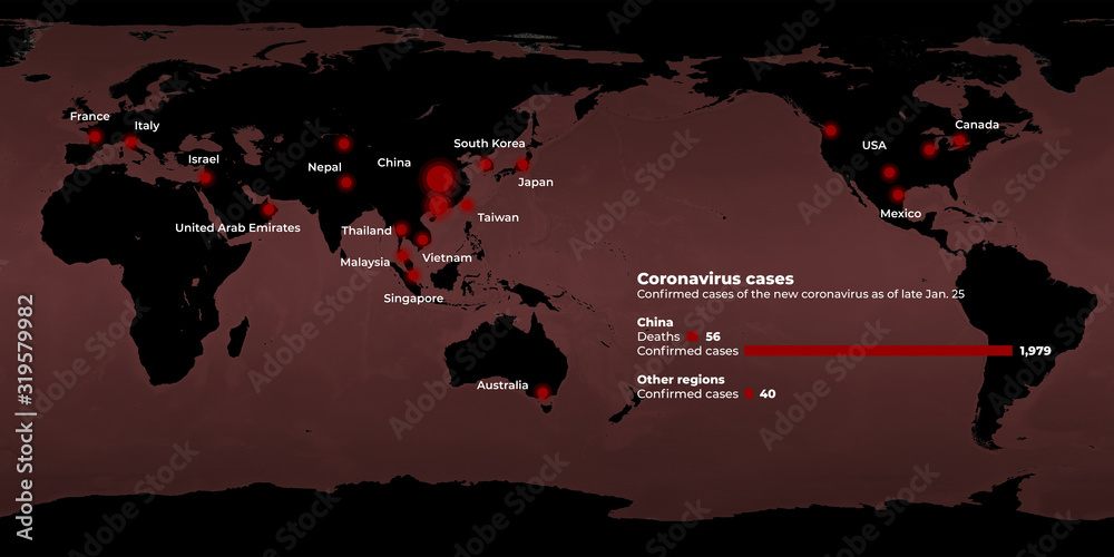 Map shows where the Wuhan coronavirus outbreak by country and territory ...
