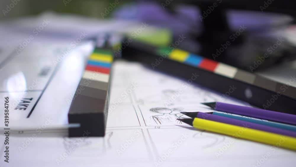 Designer creative drawing in storyboard for film movie, Video Pre ...
