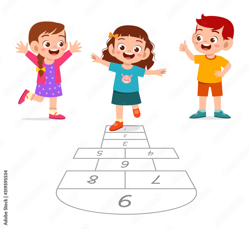 happy cute little kid boy and girl play hopscotch Stock Vector | Adobe ...