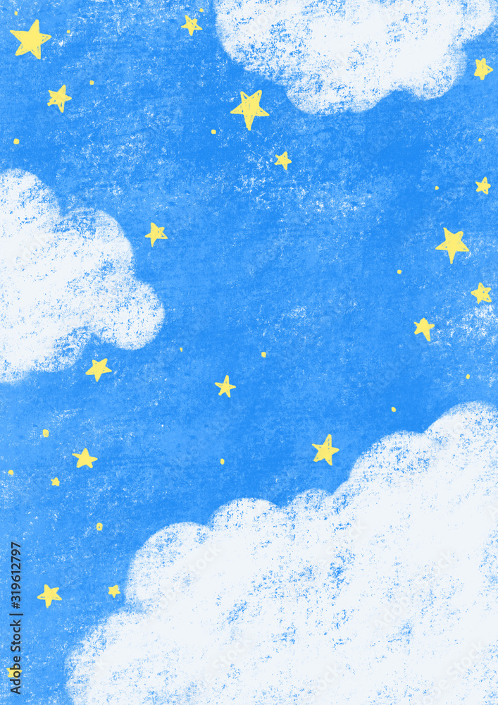 Star on night sky with cloud hand drawing background. Stock ...