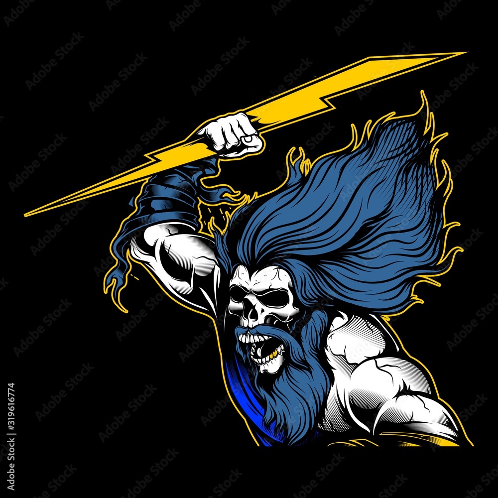 vector illustration Zeus holds the lightning,,isolated easy to edit ...