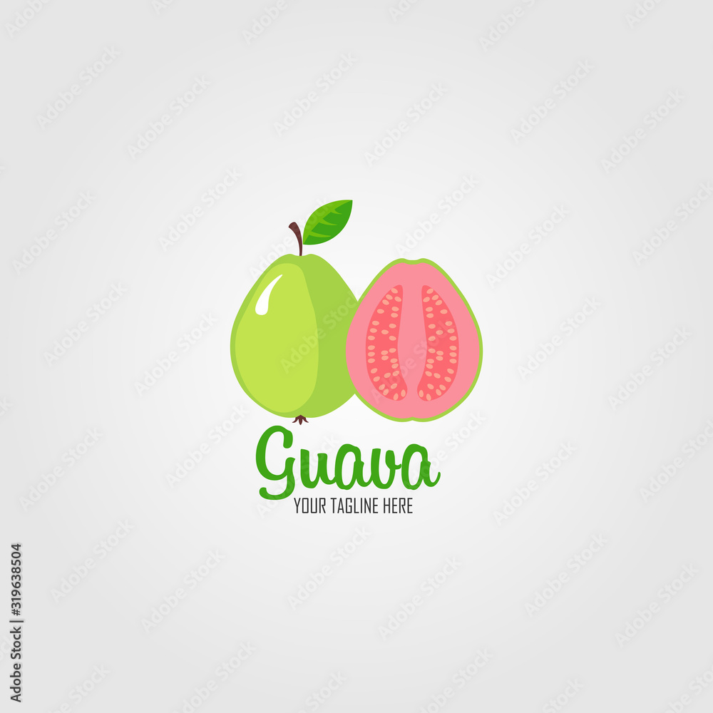 Guava with leaves whole and slices of guava. Guava icon. Isolated ...