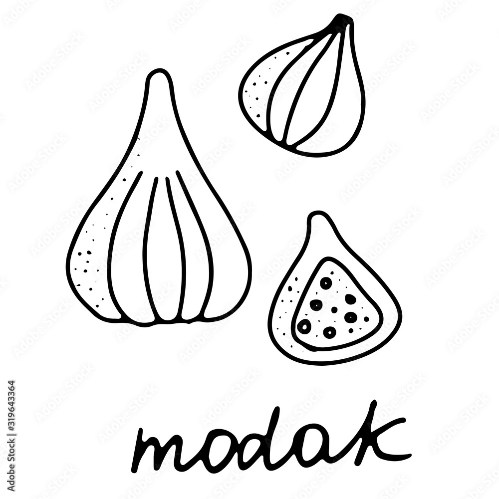 Hand drawn isolated traditional indian food icon. Black outline ...