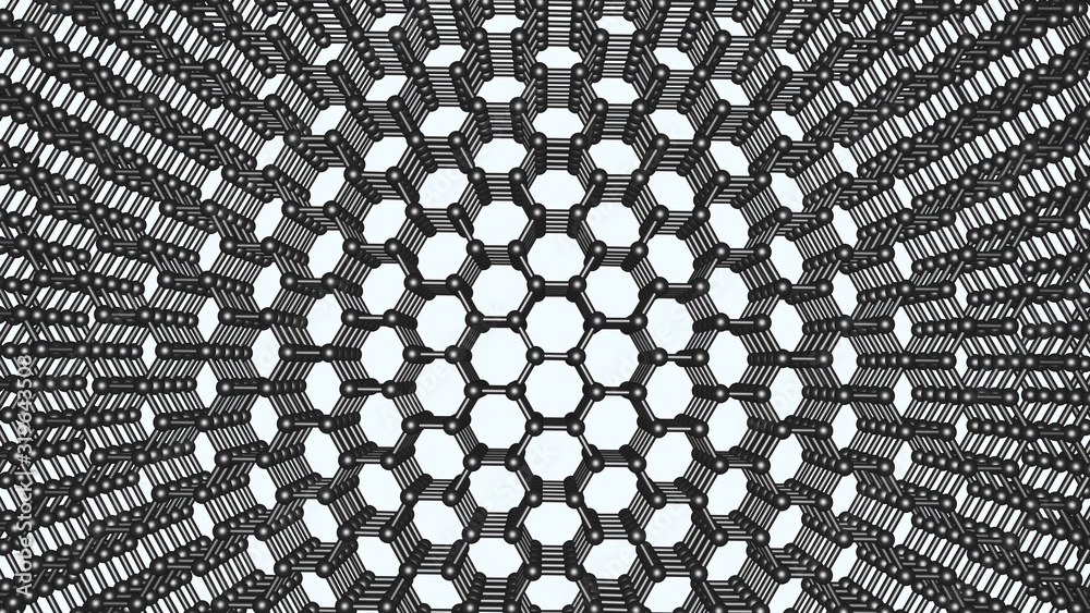 Black Graphene network , hexagon lattice structure . 3d rendering ...