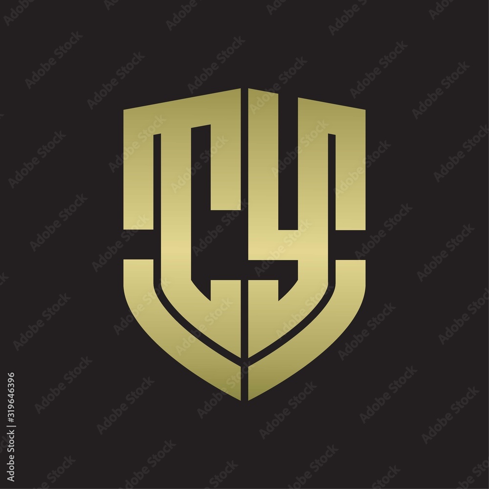 CY Logo monogram with emblem shield shape design isolated gold colors ...