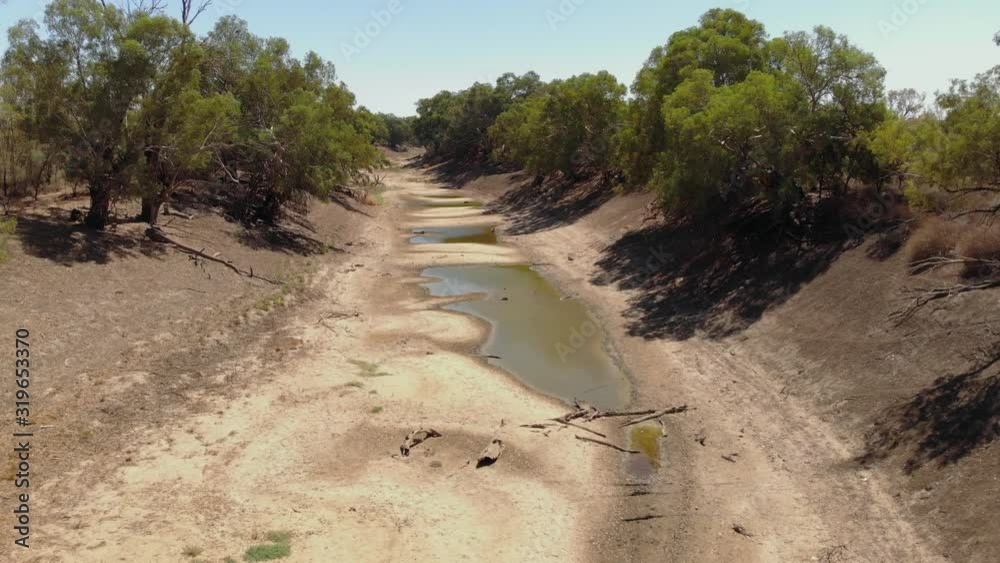Aerial view of a dry river bed due to a severe drought (Darling River ...