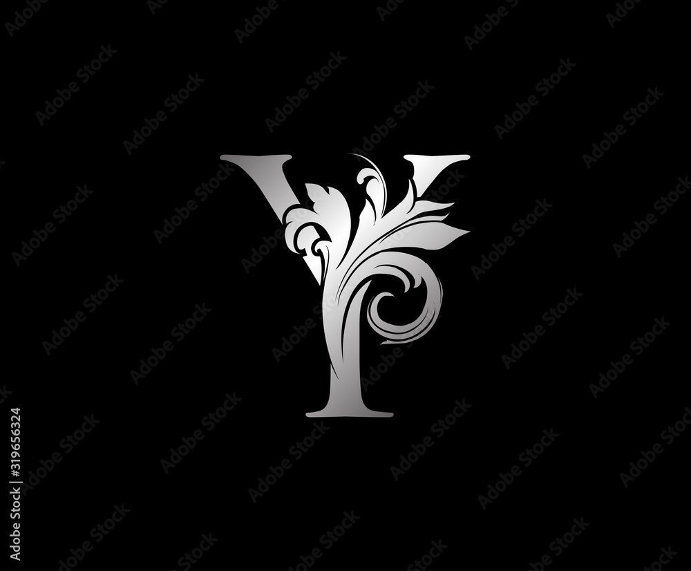 Y Letter Swirl Logo. Silver Y With Classic Leaves Shape design perfect ...
