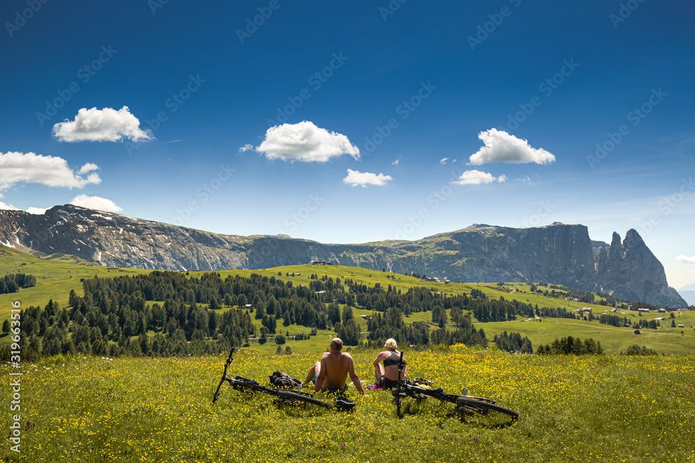 active, adult, adventure, backpacks, bicycle, caucasian, couple ...