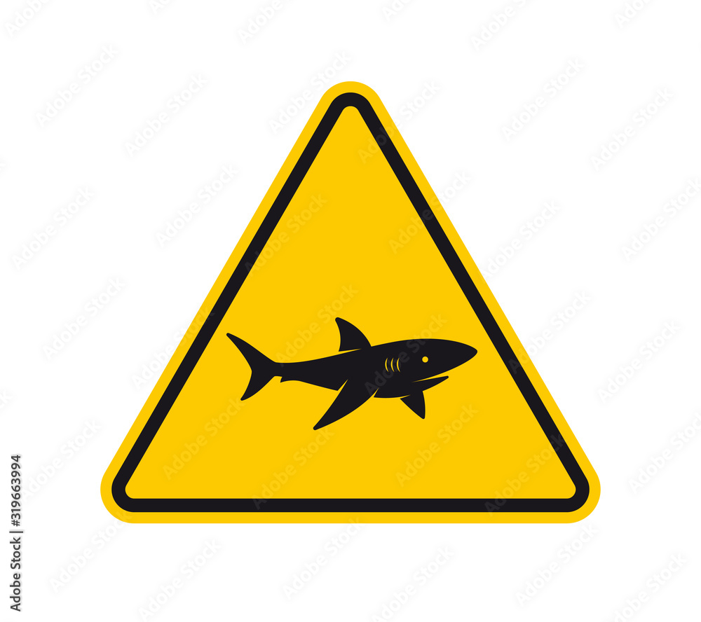 Vector yellow triangle sign - black silhouette road sign shark ...