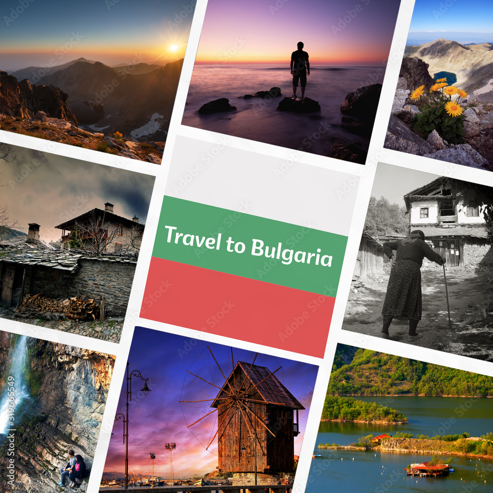 Collage of travel and nature photos from Bulgaria - landmarks, villages ...