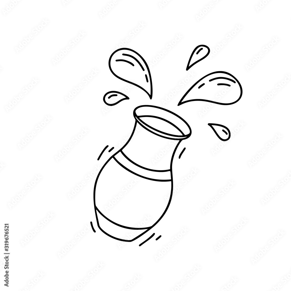 Contour falling pot with isolated drops. Hand drawn vector concept ...