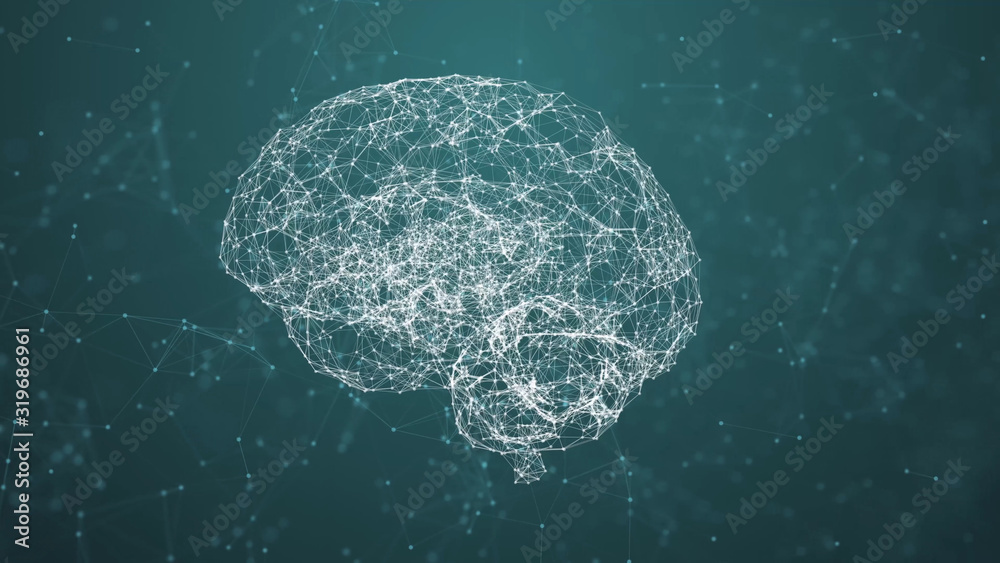 ภาพประกอบสต็อก Artificial intelligence ( AI), Rotating human brain ...