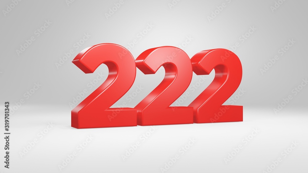 Number 222 in red on white background, isolated glossy number 3d render ...