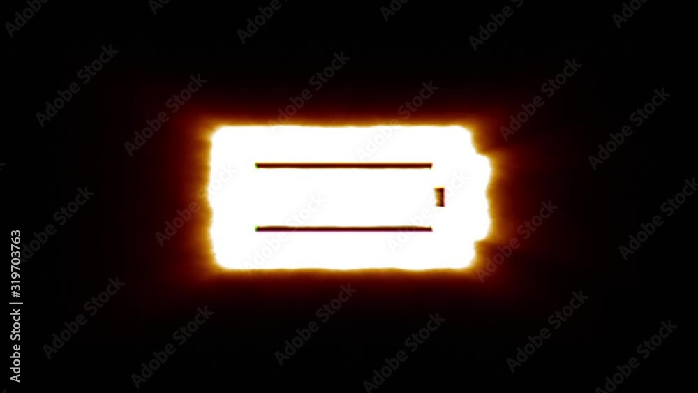 Shiny fire full battery icon fly in center flickers with rgb spectrum ...