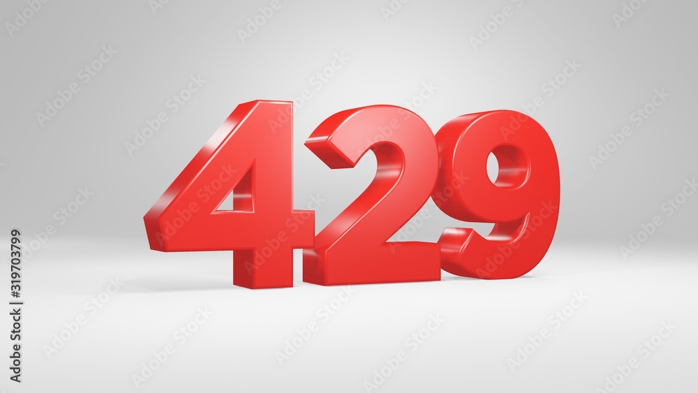 Number 429 in red on white background, isolated glossy number 3d render ...