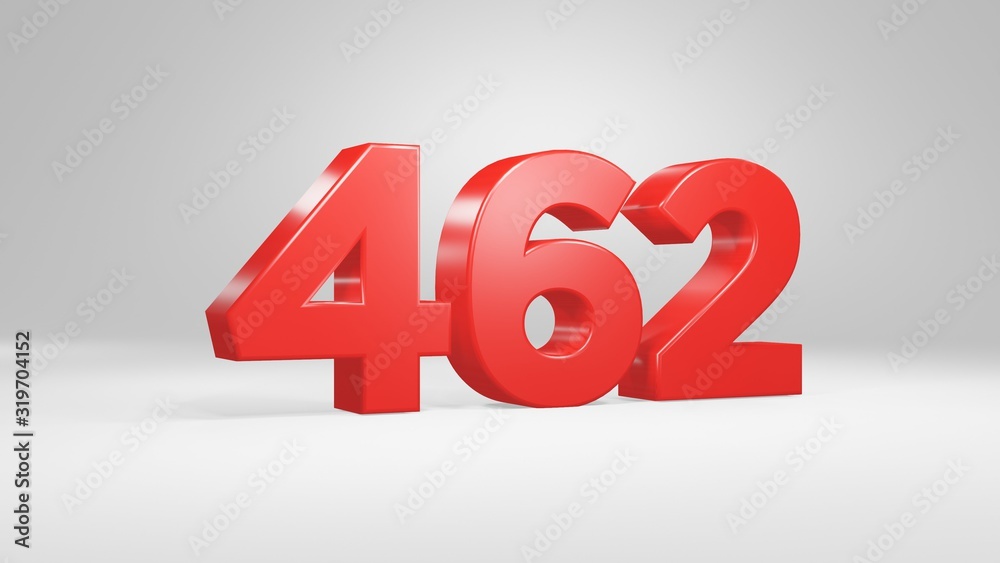 Number 462 in red on white background, isolated glossy number 3d render ...