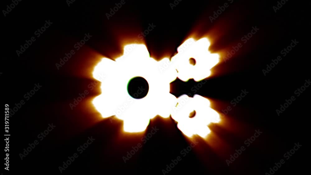 Video Stock Shiny fire cog wheels icon fly in center flickers with rgb ...