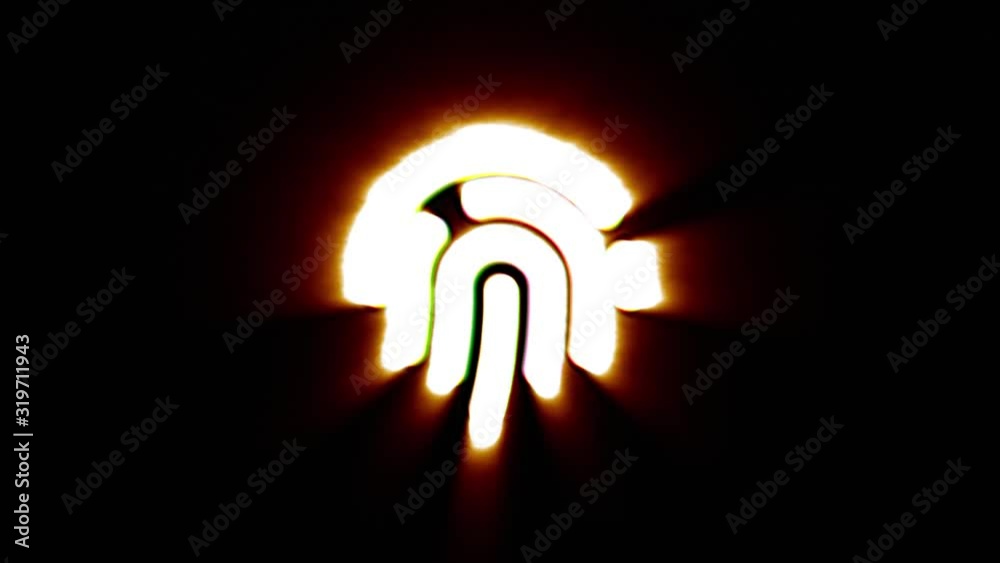Vidéo Stock Shiny fire fingerprint icon fly in center flickers with rgb ...