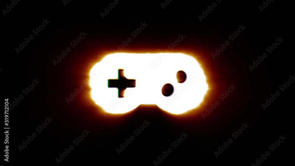 Shiny fire gamepad icon fly in center flickers with rgb spectrum colors ...